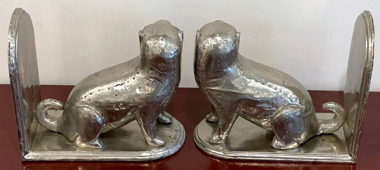 Pair of American Folk Art Tin Clad Pug Dog Bookends For Sale at 1stDibs