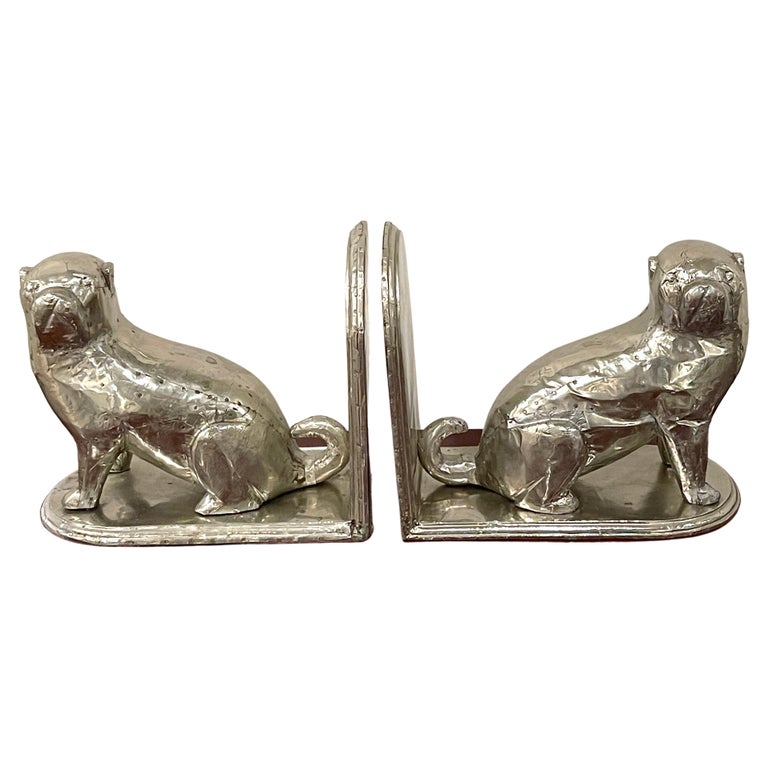 Pair of American Folk Art Tin Clad Pug Dog Bookends For Sale at 1stDibs