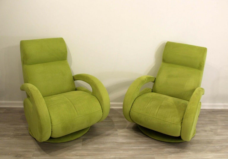 Pair of American Leather Ultra Suede Reclining Swivel Arm Chairs at 1stDibs