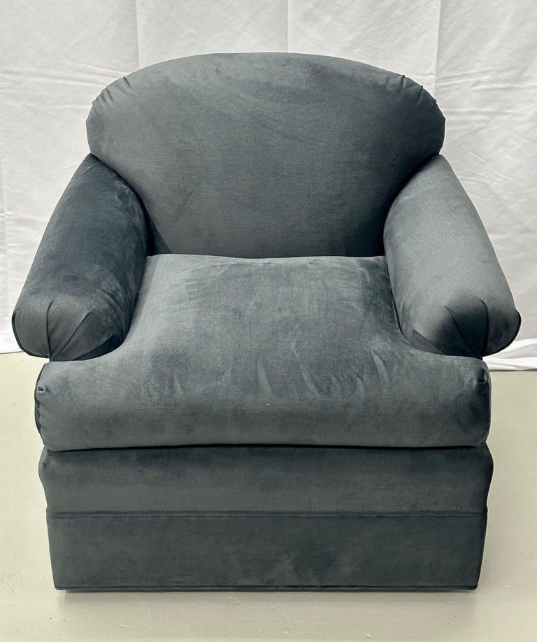 Pair of American Mid-Century Modern Grey Swivel / Lounge Chairs, Scroll ...