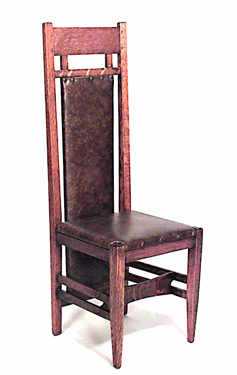 Pair of American Mission Oak Leather Side Chairs For Sale at 1stDibs