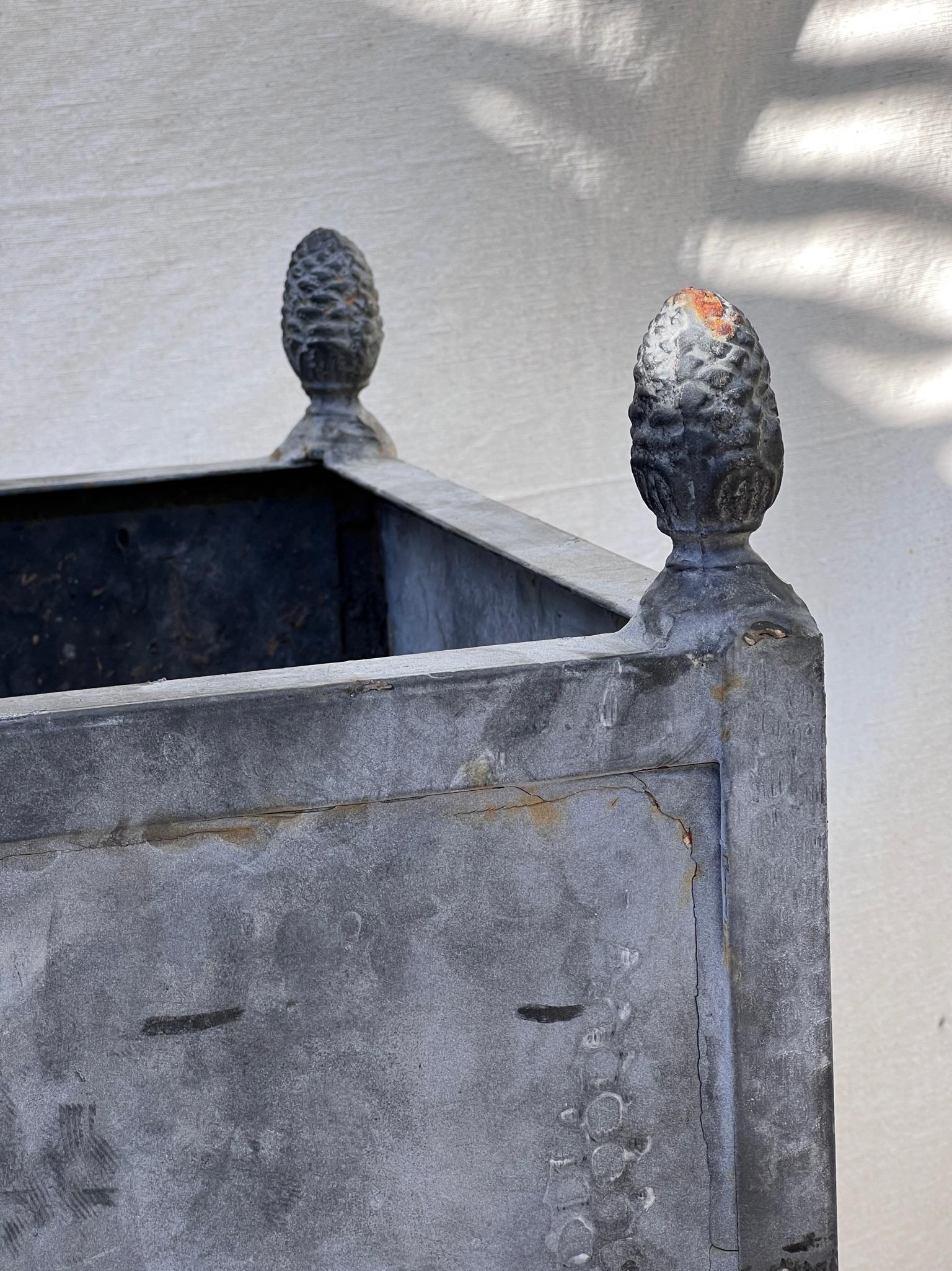 Pair of American Neoclassical Style Grey Metal Planters with Garland at ...