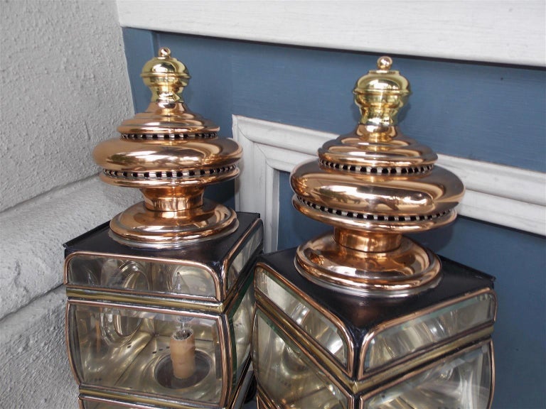 Pair of American Nickel Silver, Brass, and Copper Coach Lanterns, CT ...