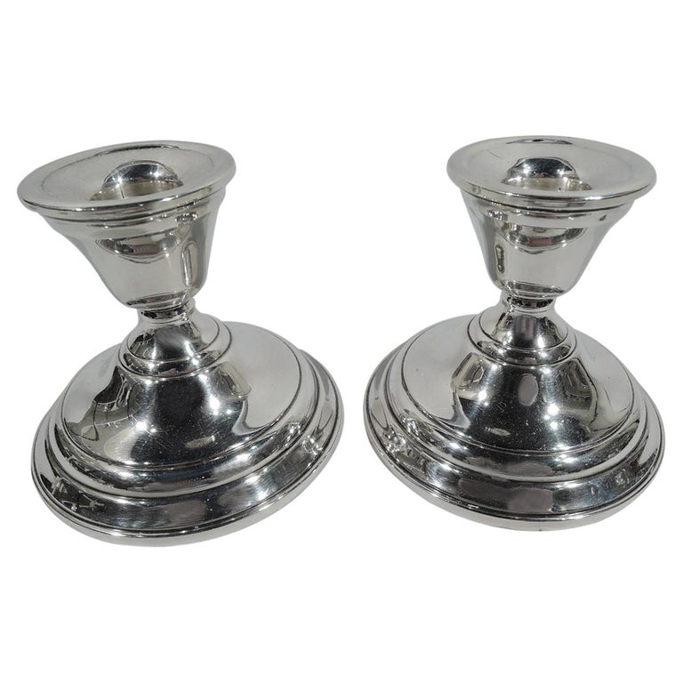 Pair of American Sterling Silver Low Candlesticks For Sale at 1stDibs