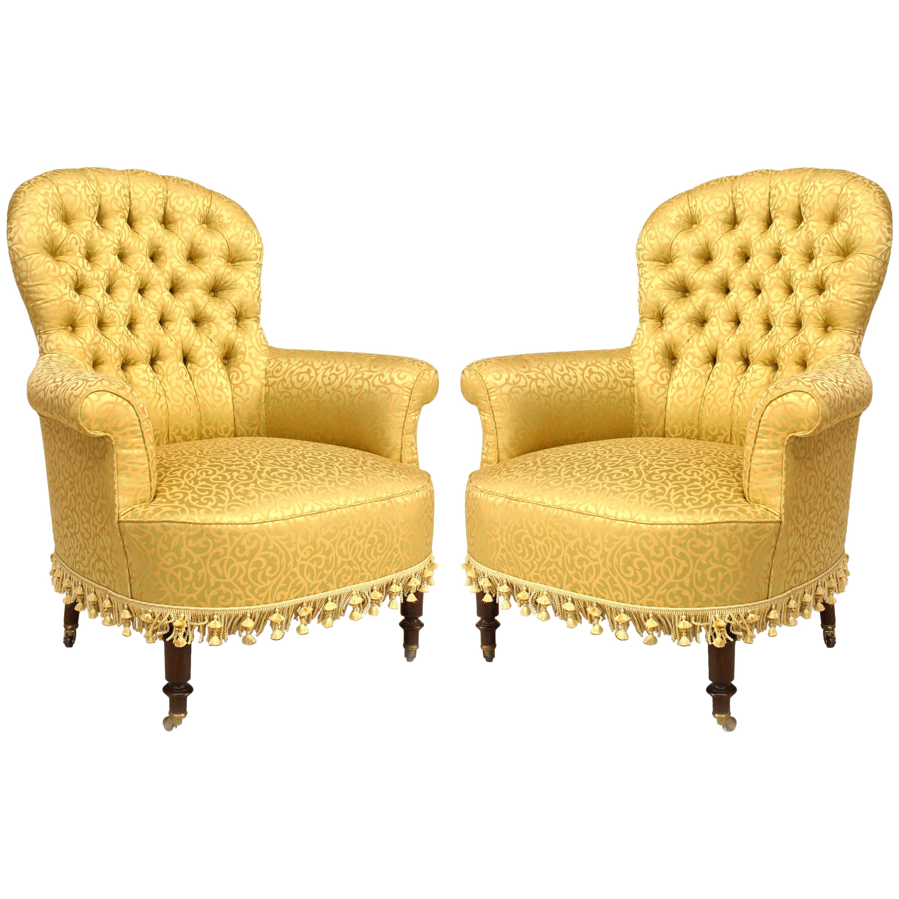 Pair of Giltwood and Green Imperial Roman Style Tub Chairs with Greek ...