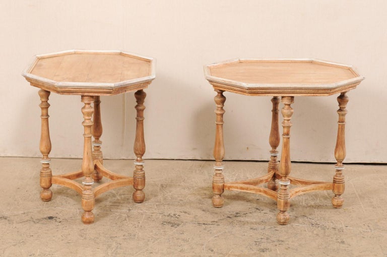 Pair of American Vintage Octagonal Top Carved Wood Side Tables at 1stDibs