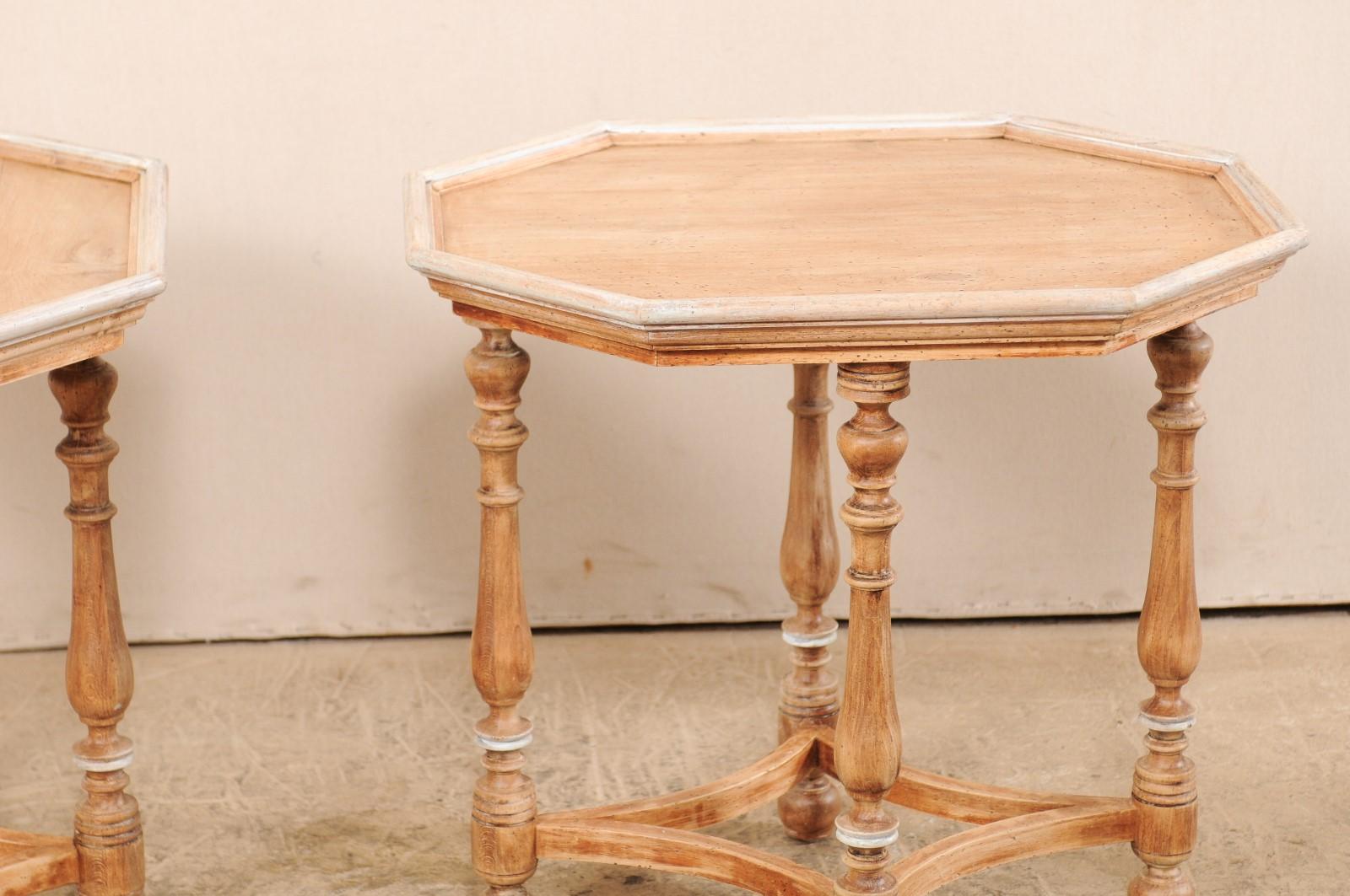 Pair of American Vintage Octagonal Top Carved Wood Side Tables at 1stDibs