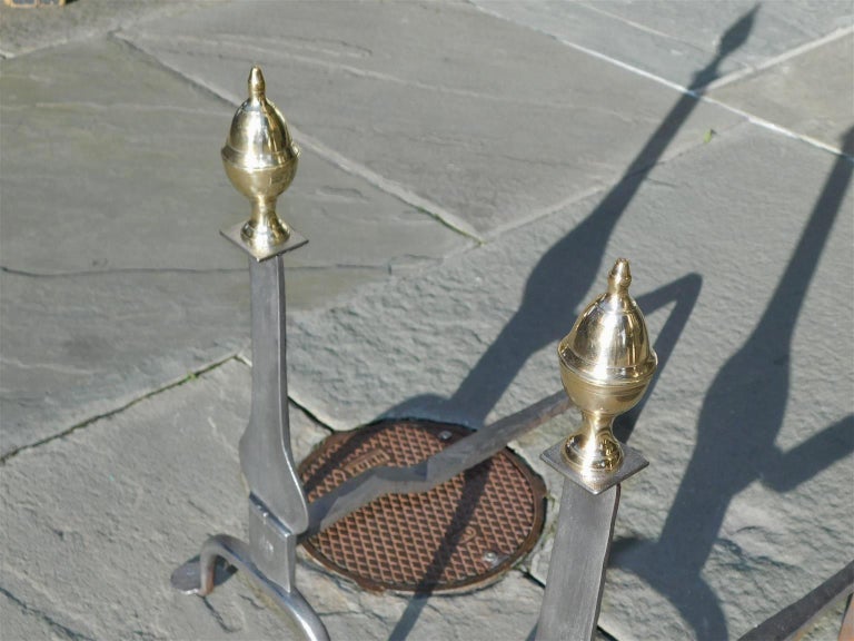Pair of American Wrought Iron and Acorn Brass Finial Knife Blade ...