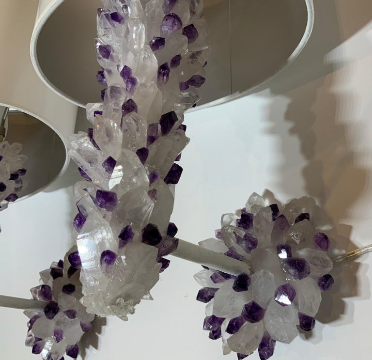 Pair of Amethyst and Crystal Quartz Wall Sconces For Sale at 1stDibs