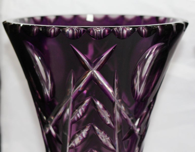 Pair of Amethyst Cut-Glass Overlay Crystal Vases at 1stDibs