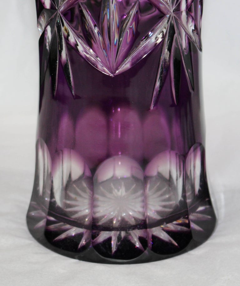 Pair of Amethyst Cut-Glass Overlay Crystal Vases at 1stDibs