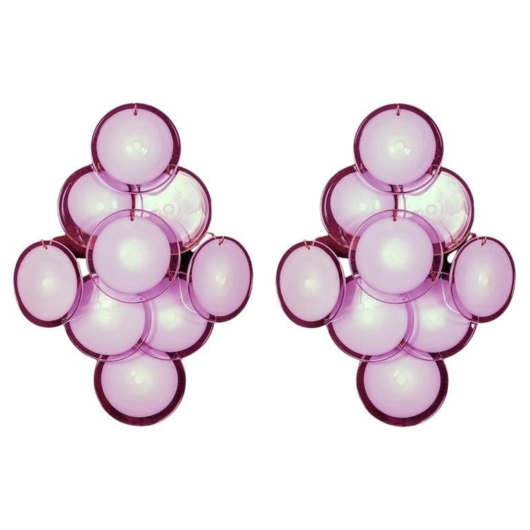 Pair of Amethyst Disc Murano Glass Sconces or Wall Light, 1970s For ...
