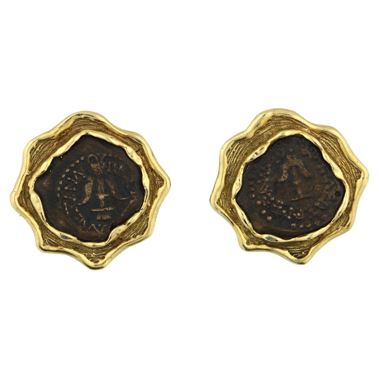 Pair of Ancient Coin Style Ear Clips For Sale at 1stDibs