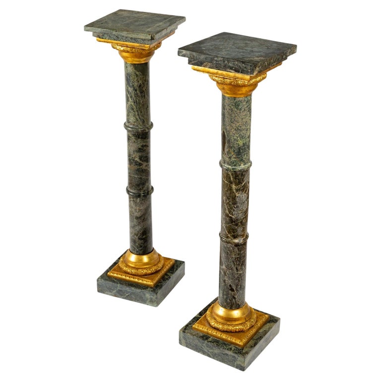 Pair of Ancient Columns, Sea Green Marble and Bronze, Period: 19th ...