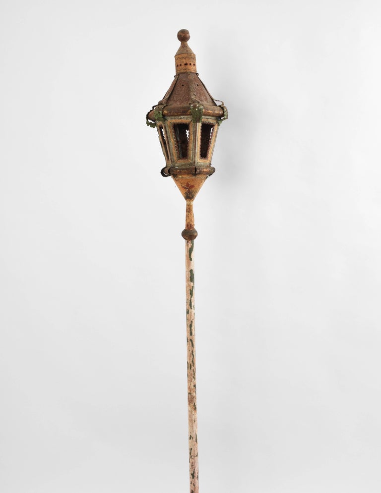 Pair of Ancient Processional Lantern Lamp, Painted Sheet Metal Venice ...