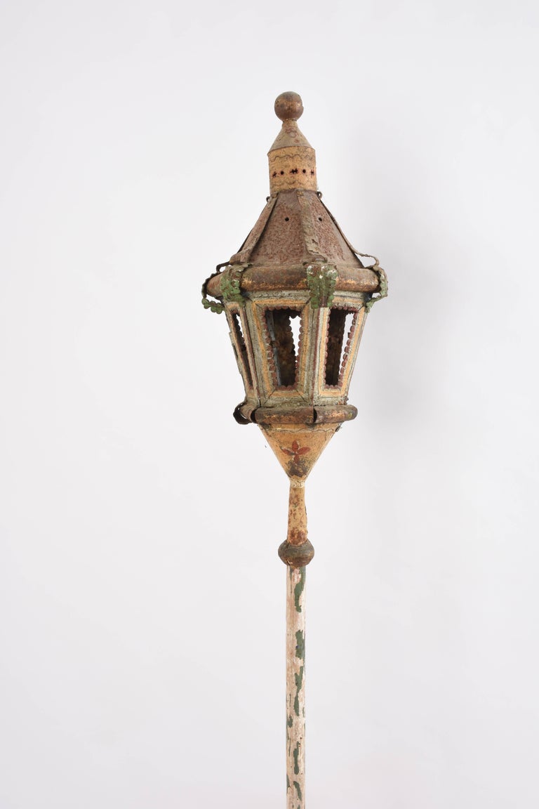 Pair of Ancient Processional Lantern Lamp, Painted Sheet Metal Venice ...