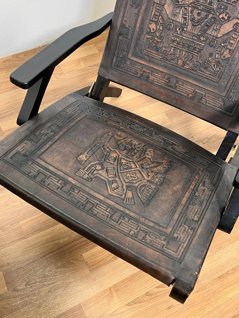 Pair of Angel Pazmino Leather Folding Safari Lounge Arm Chairs Circa ...