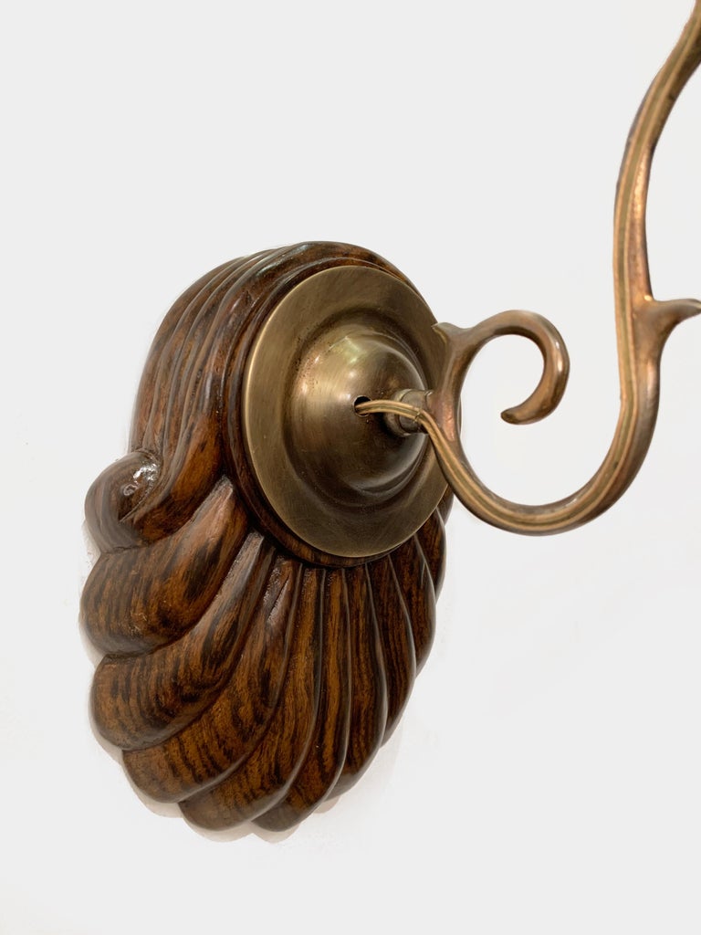 Pair of David Duncan Scallop Shell Sconces w/ Light Green Etched Shades ...