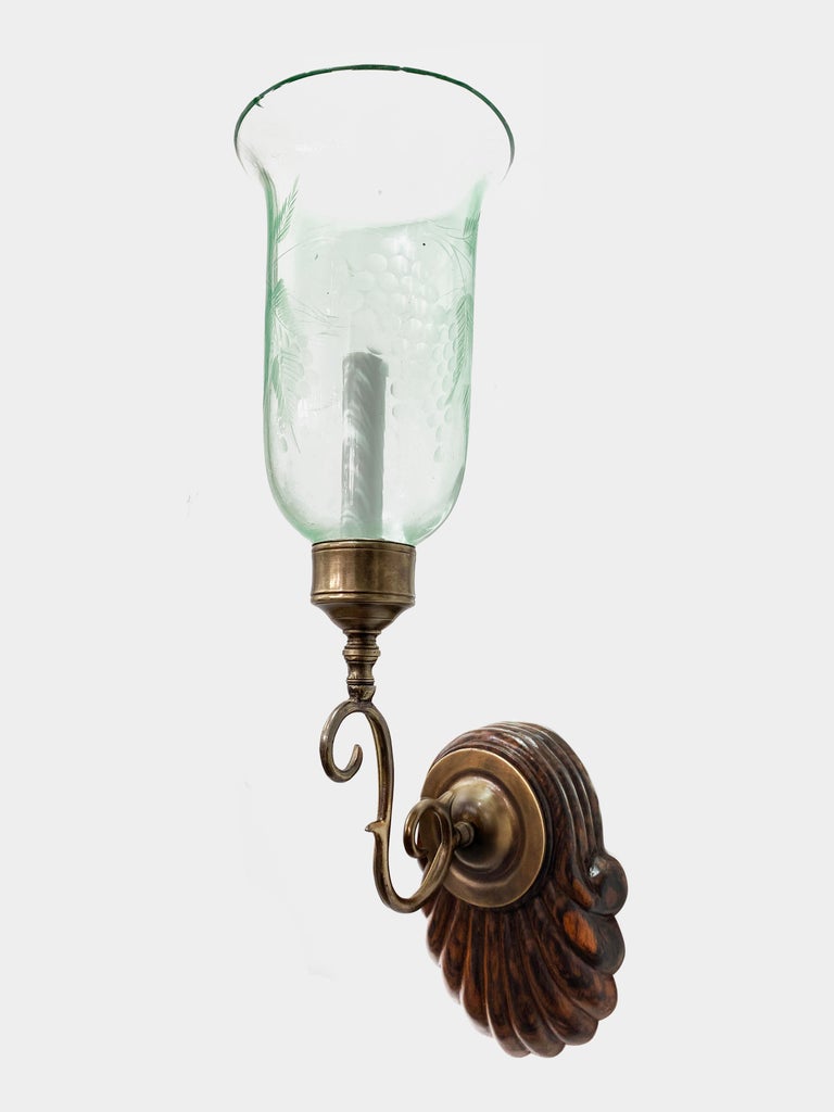 Pair of David Duncan Scallop Shell Sconces w/ Light Green Etched Shades ...