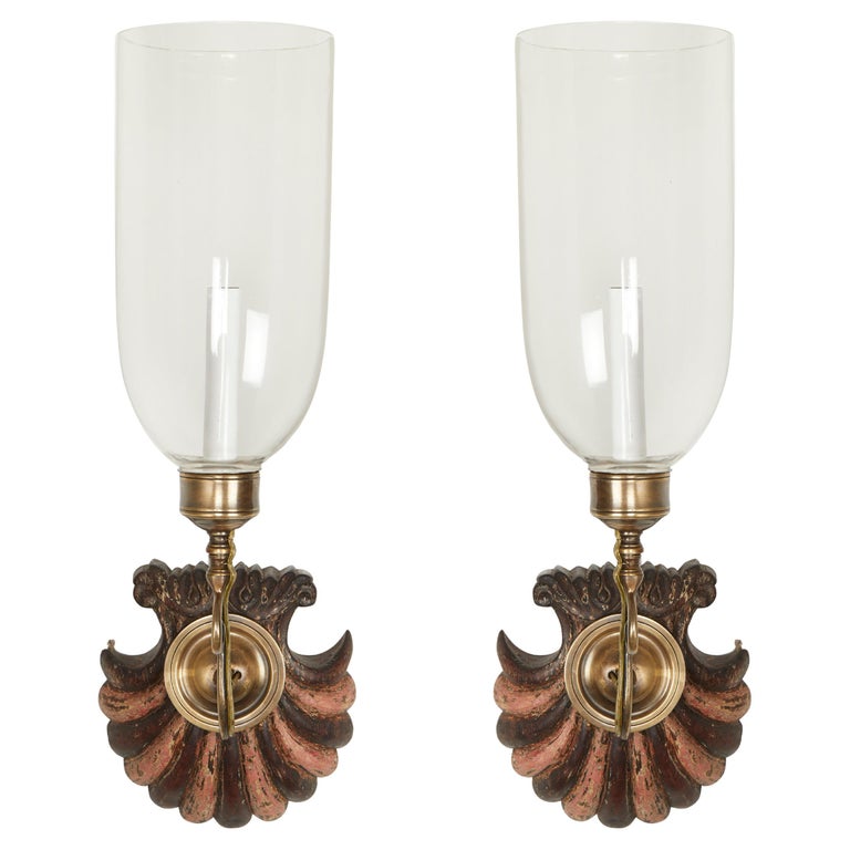 Pair of Anglo Indian Sconces with Hand Carved Mahogany at 1stDibs