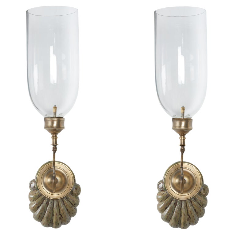 Pair of David Duncan Hurricane Sconces with Painted Scallop Shell ...