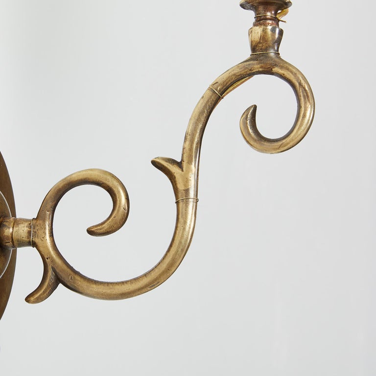 Pair of David Duncan Studio Scallop Sconces with Light Green Hurricane ...