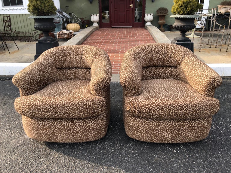 Pair of Mid Century Animal Print Club Chairs on Casters at 1stDibs ...