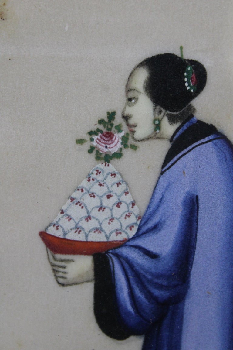 Pair of Antique 19th C. Chinese Rice Paper Pith Watercolor Paintings ...
