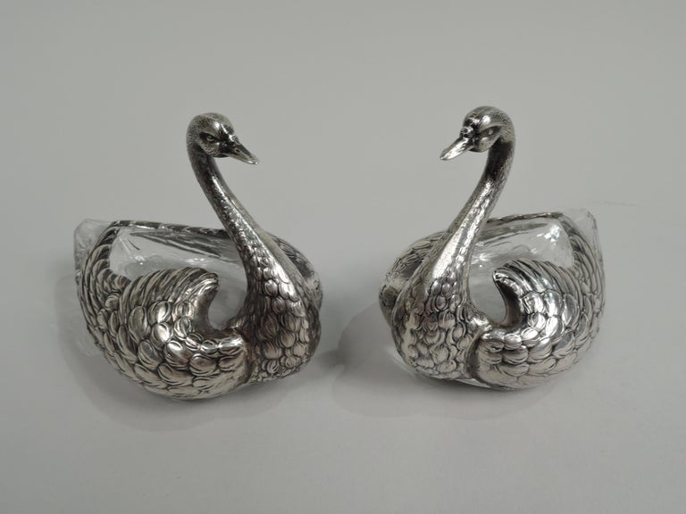 Pair of Antique American Sterling Silver and Glass Swan Bird Open Salts ...
