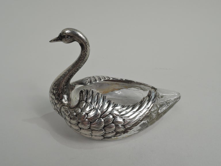 Pair of Antique American Sterling Silver and Glass Swan Bird Open Salts ...