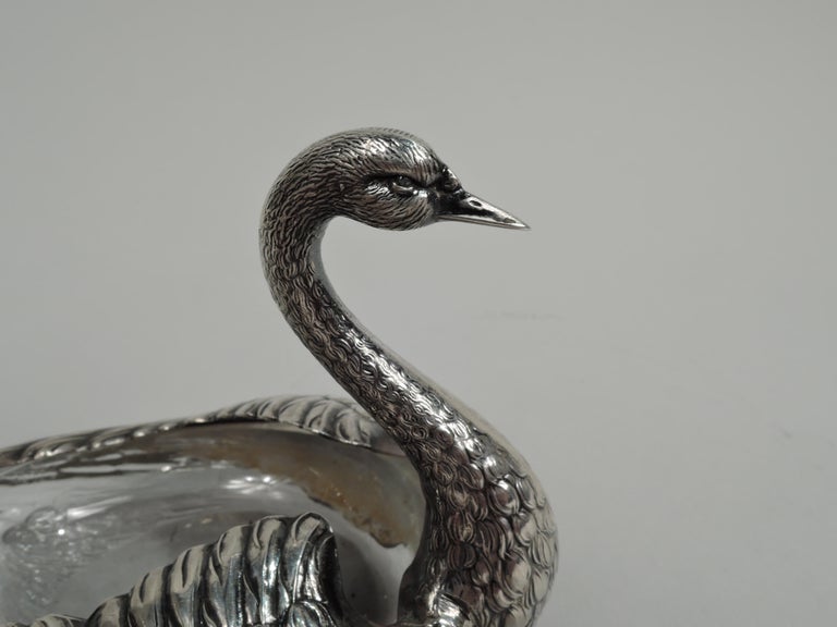 Pair of Antique American Sterling Silver and Glass Swan Bird Open Salts ...