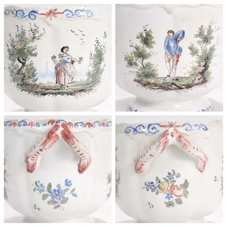 Pair of Antique Aprey French Faience Pottery Cachepots or Jardinieres ...