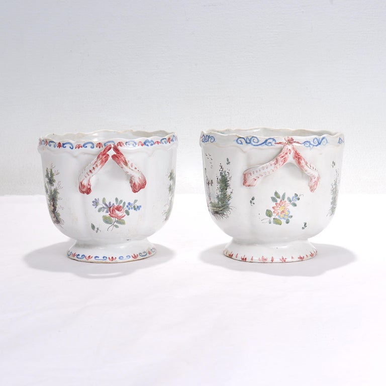 Pair of Antique Aprey French Faience Pottery Cachepots or Jardinieres ...