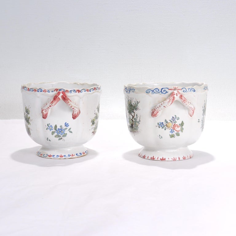 Pair of Antique Aprey French Faience Pottery Cachepots or Jardinieres ...