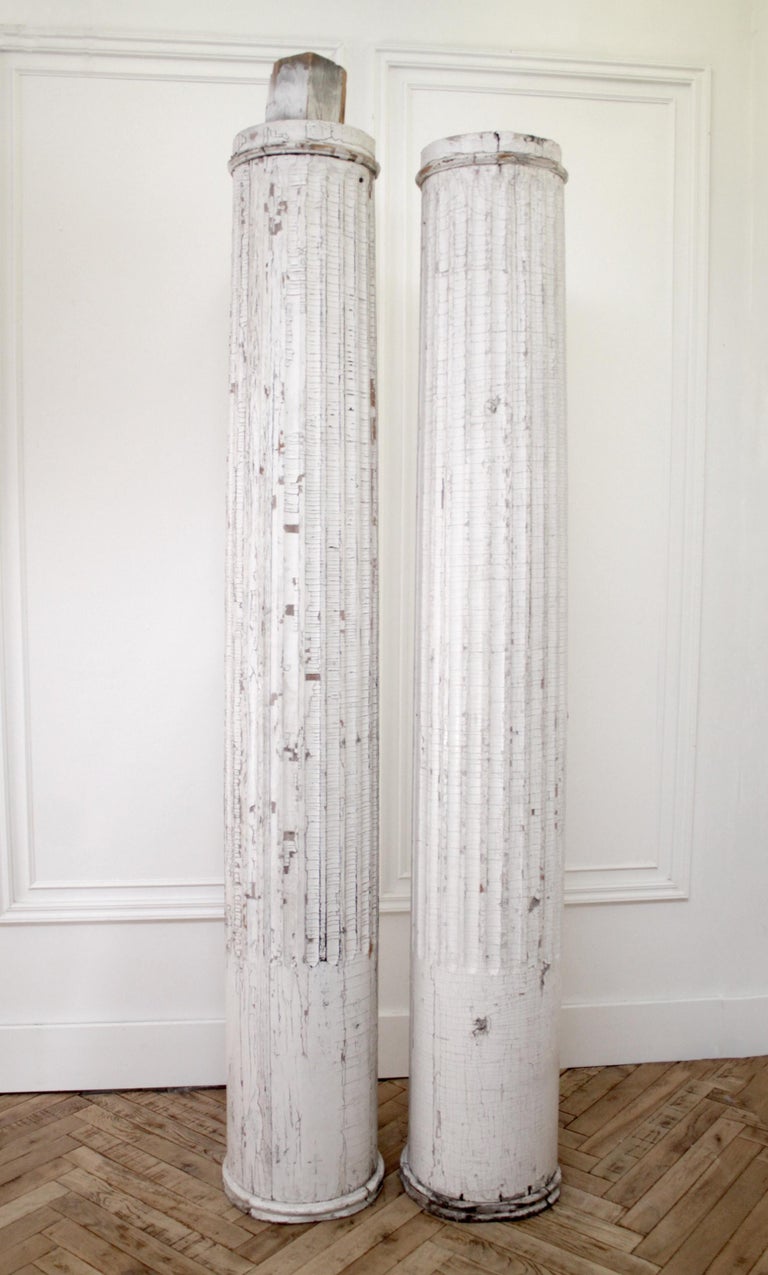 Pair of Antique Architectural Fluted Columns with White Paint at 1stDibs
