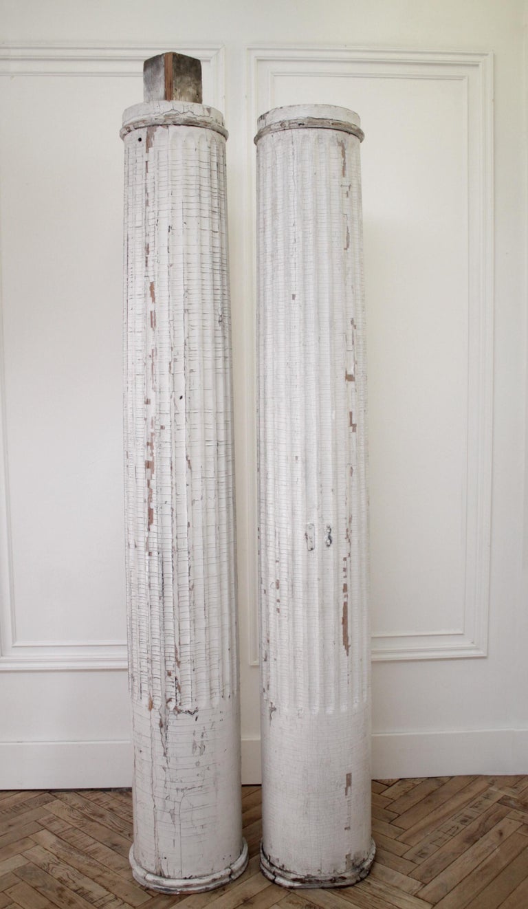 Pair of Antique Architectural Fluted Columns with White Paint at 1stDibs