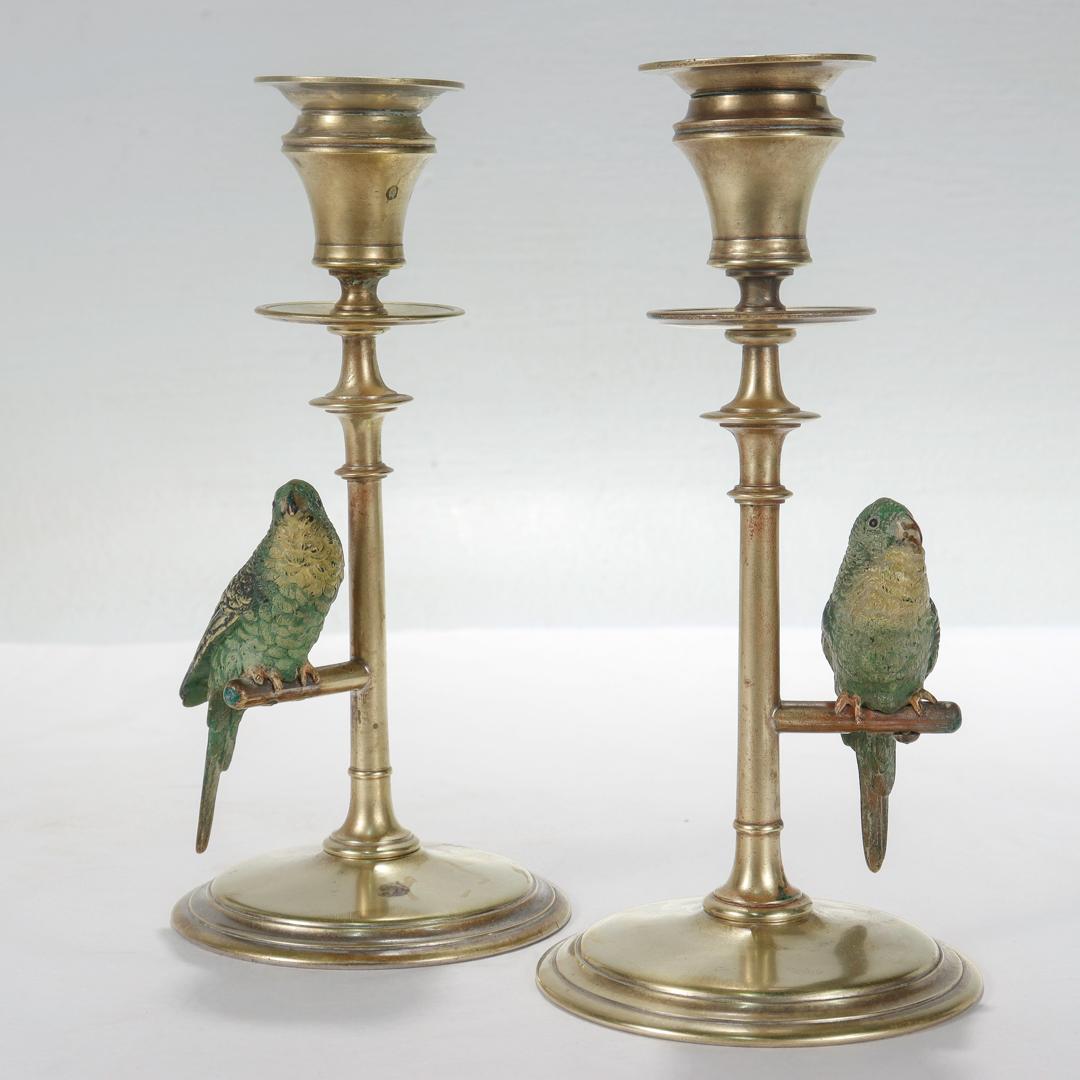 Pair of Antique Austrian Brass Candlesticks w Cold Painted Bronze ...