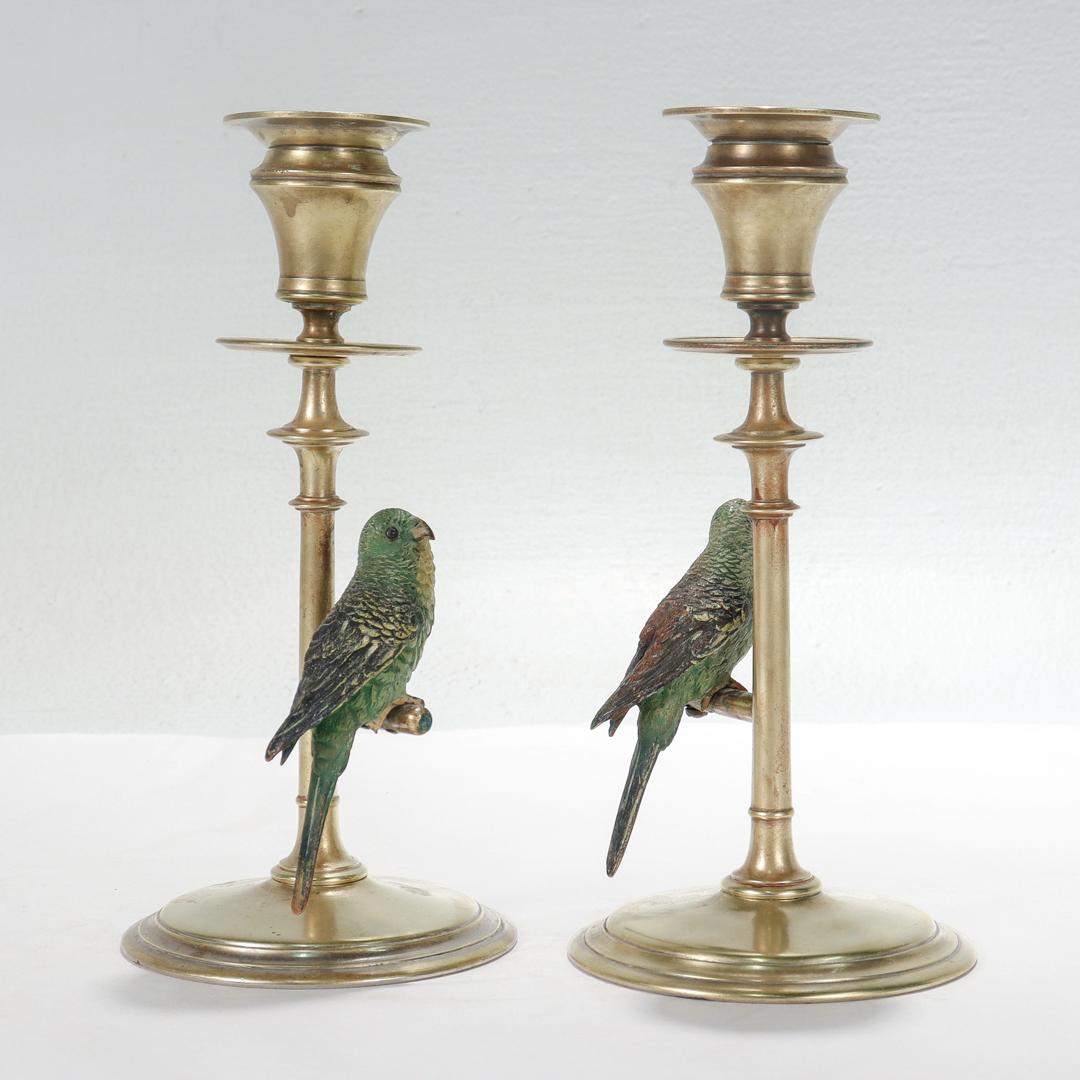 Pair of Antique Austrian Brass Candlesticks w Cold Painted Bronze ...