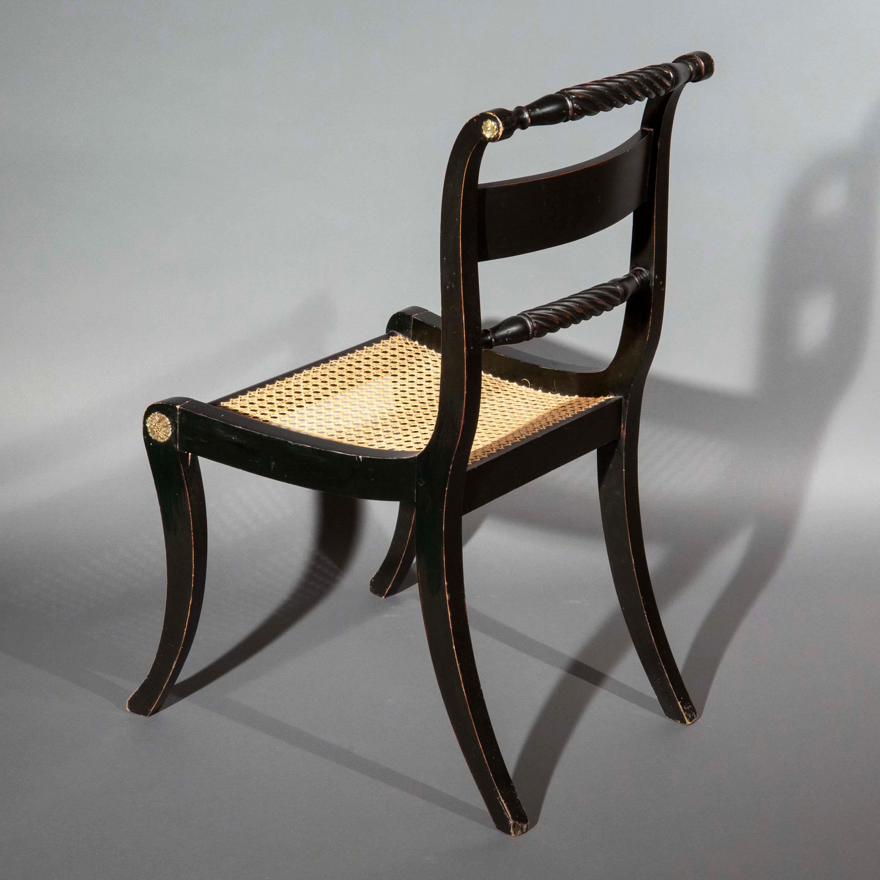 Pair of Antique Black Painted Klismos Chairs For Sale at 1stDibs