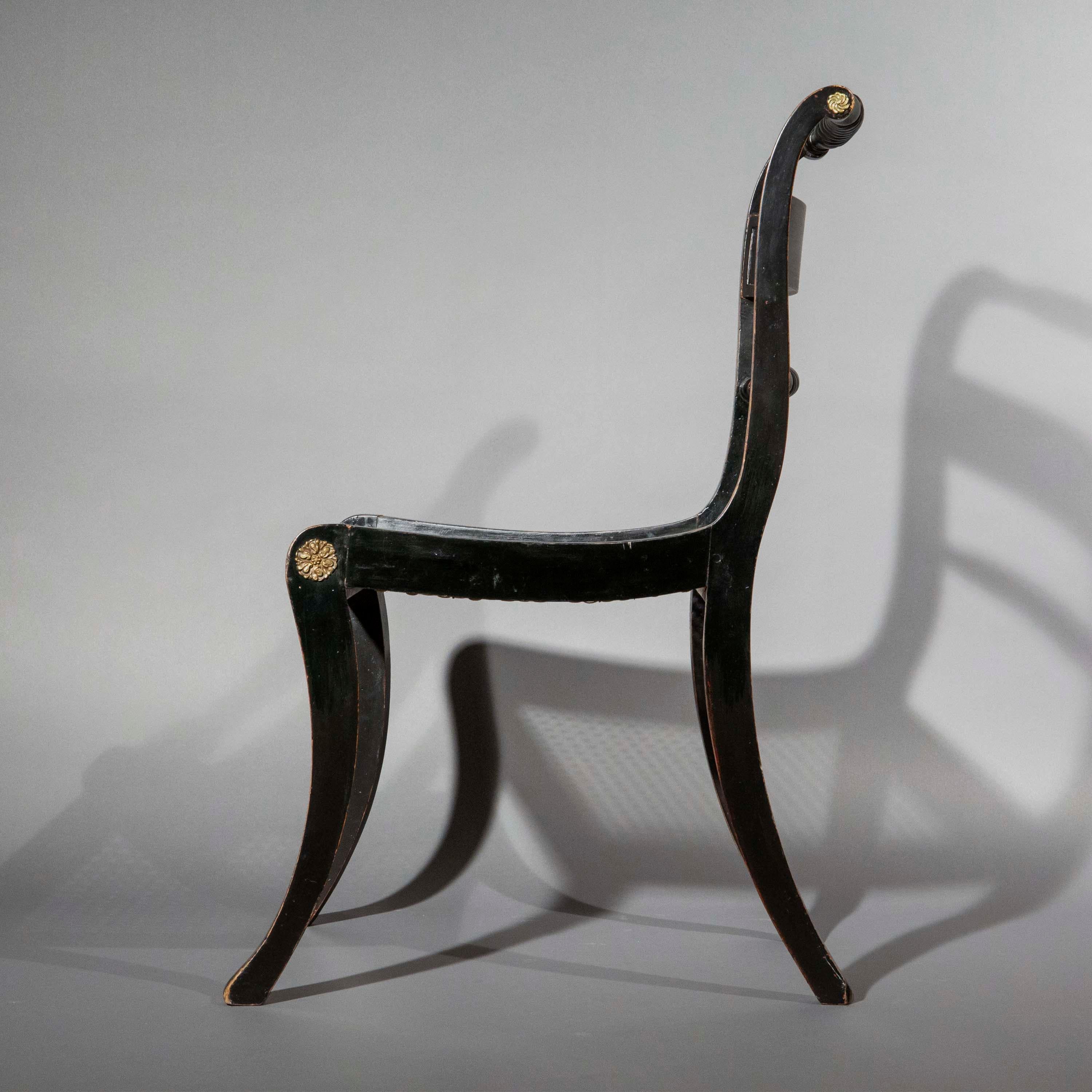 Pair of Antique Black Painted Klismos Chairs For Sale at 1stDibs