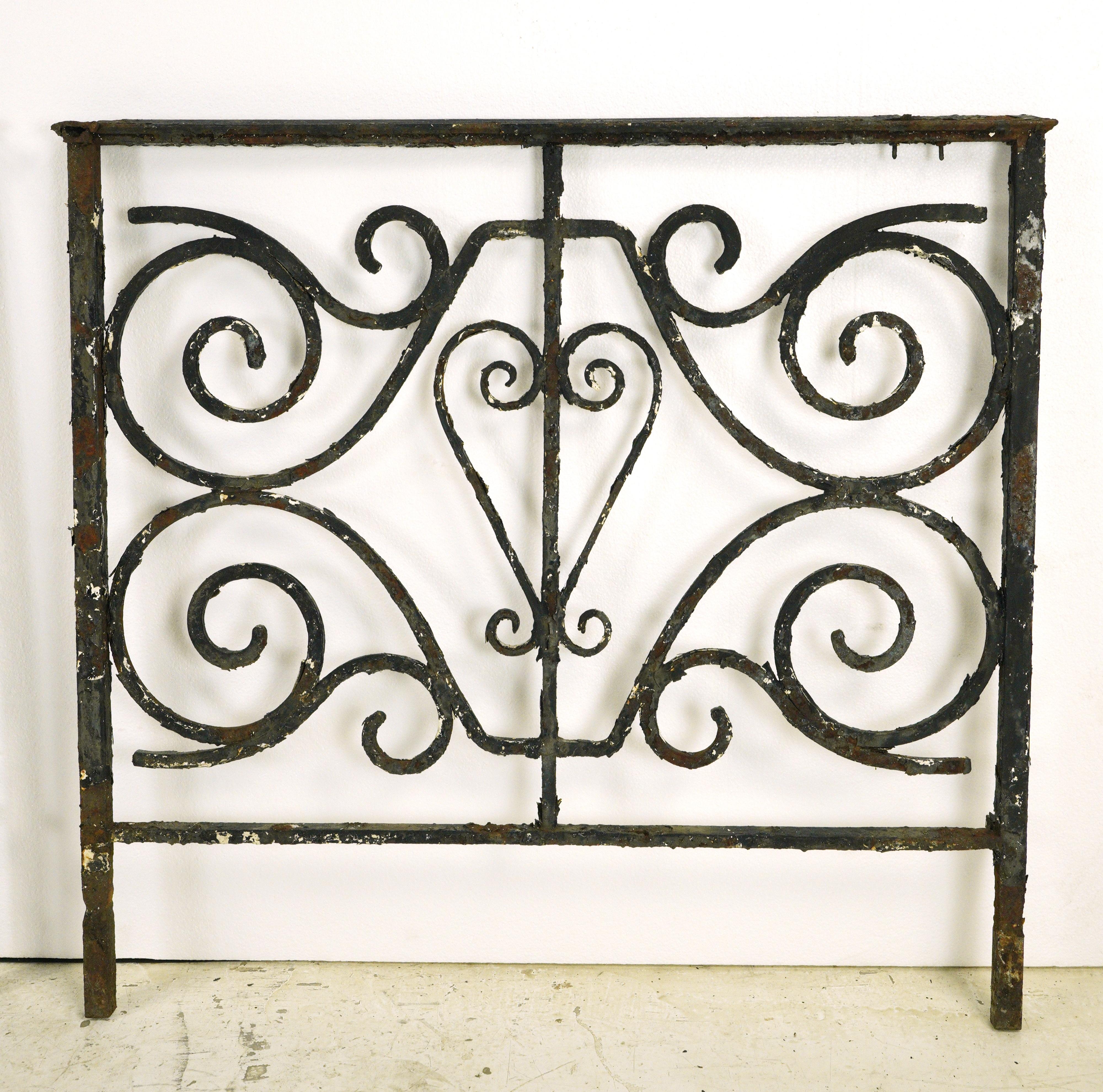 Pair of Antique Black Wrought Iron Fence Panels For Sale at 1stDibs