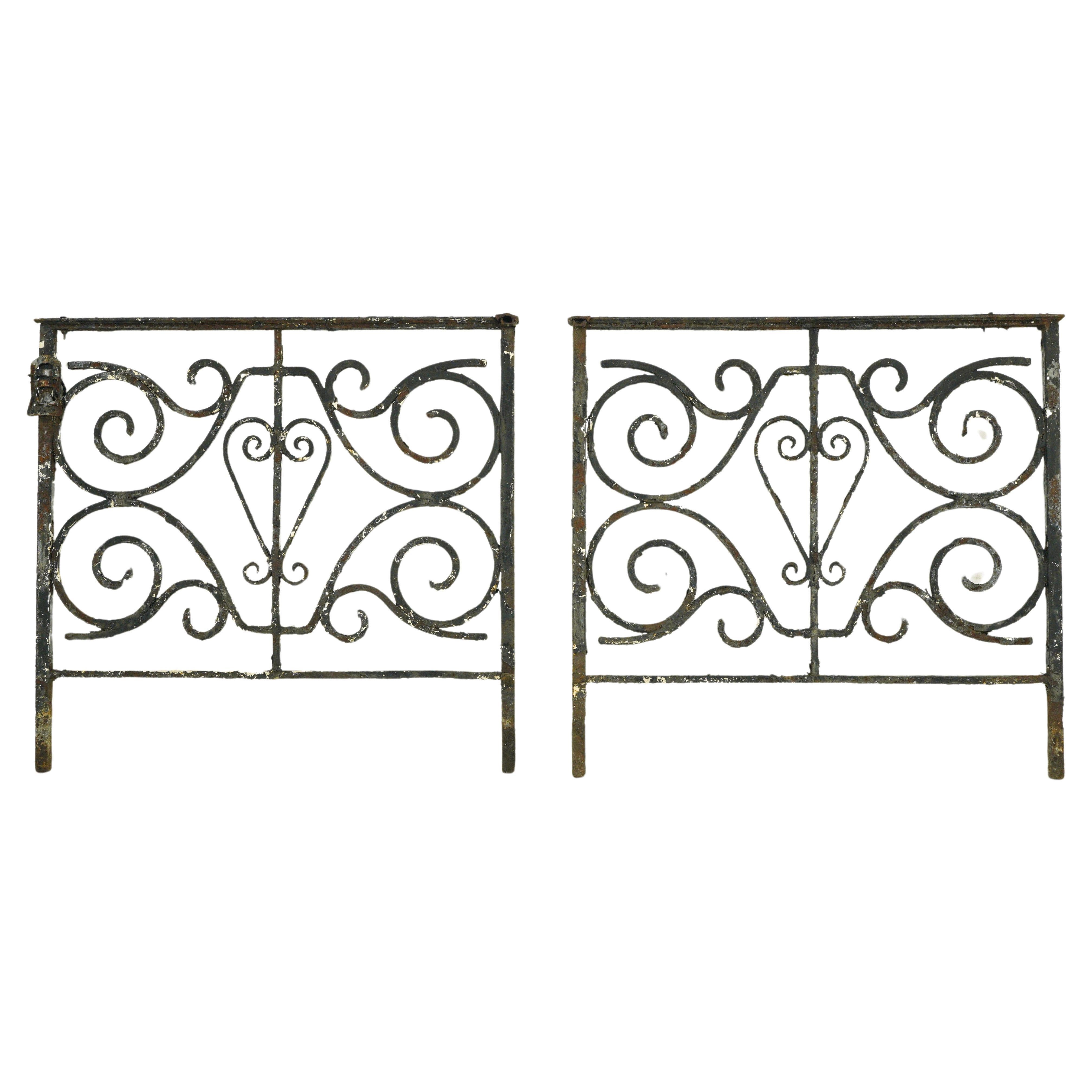 Pair of Antique Black Wrought Iron Fence Panels For Sale at 1stDibs