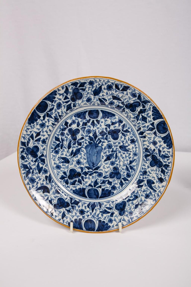 Pair of Antique Blue and White Delft Plates Made in the 18th Century at ...
