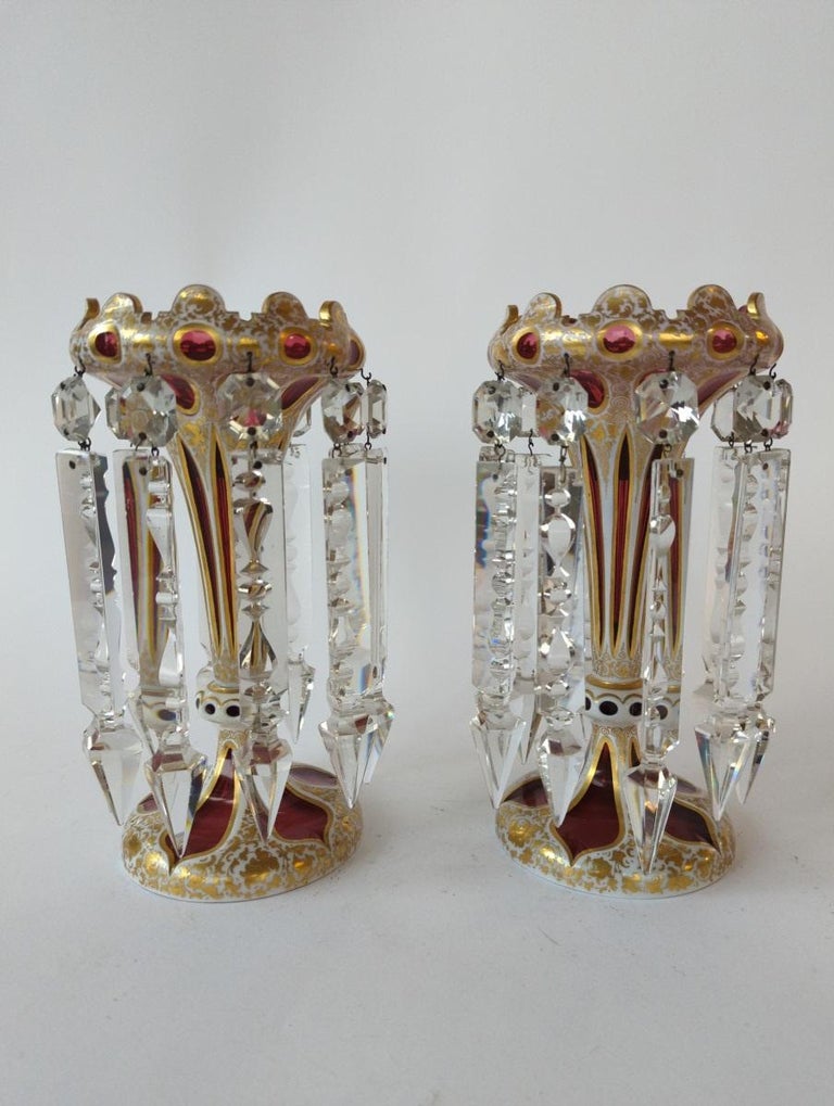 Pair of Antique Bohemian Cranberry Lustres, Candlesticks For Sale at ...