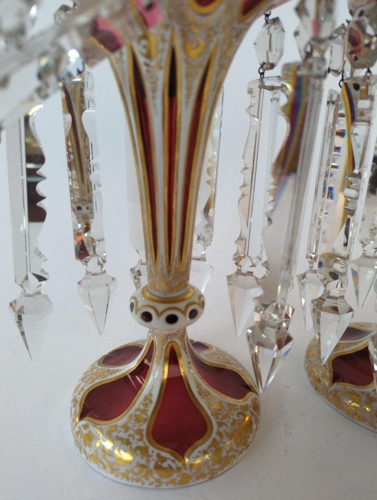 Pair of Antique Bohemian Cranberry Lustres, Candlesticks For Sale at ...