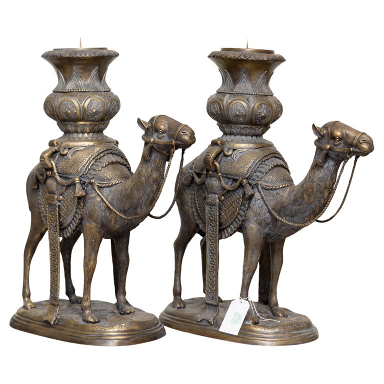 Pair of Antique Brass Camel Sculptures For Sale at 1stDibs