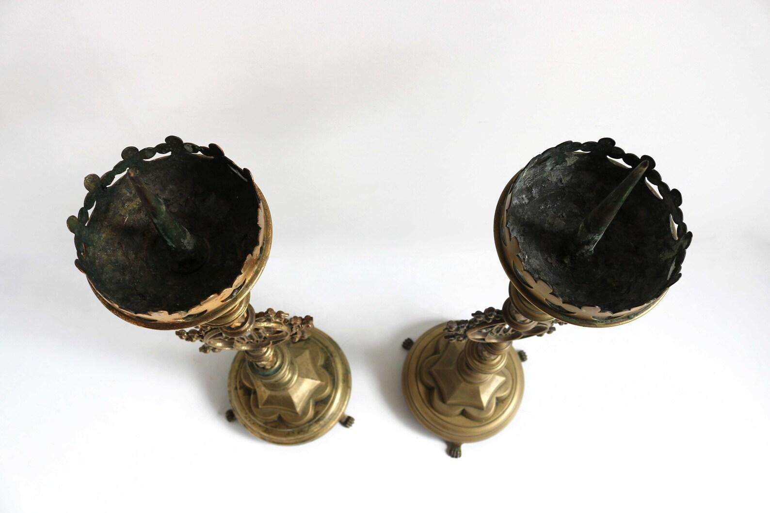 Pair of Antique Brass Candlesticks 1876 Church Altar Religious ...