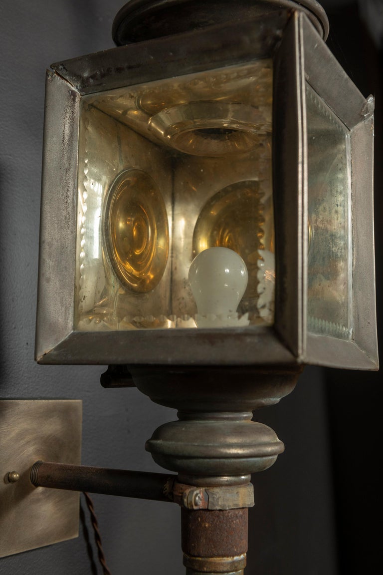 Pair of Antique Brass Carriage Lanterns with Classical Figure on Top ...