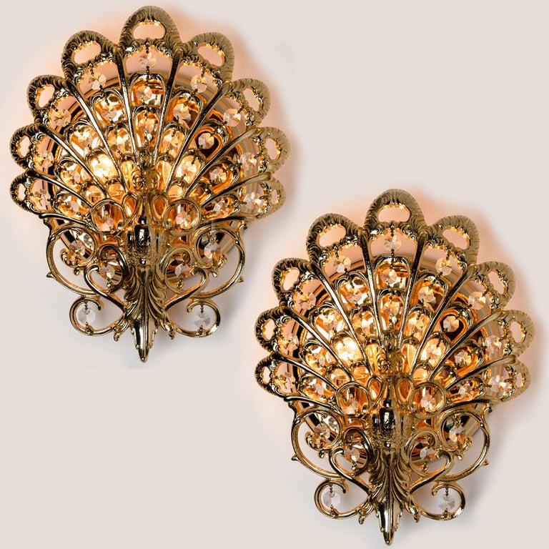 Pair of Antique Brass Peacock Wall Light, Spain, 1960s For Sale at 1stDibs