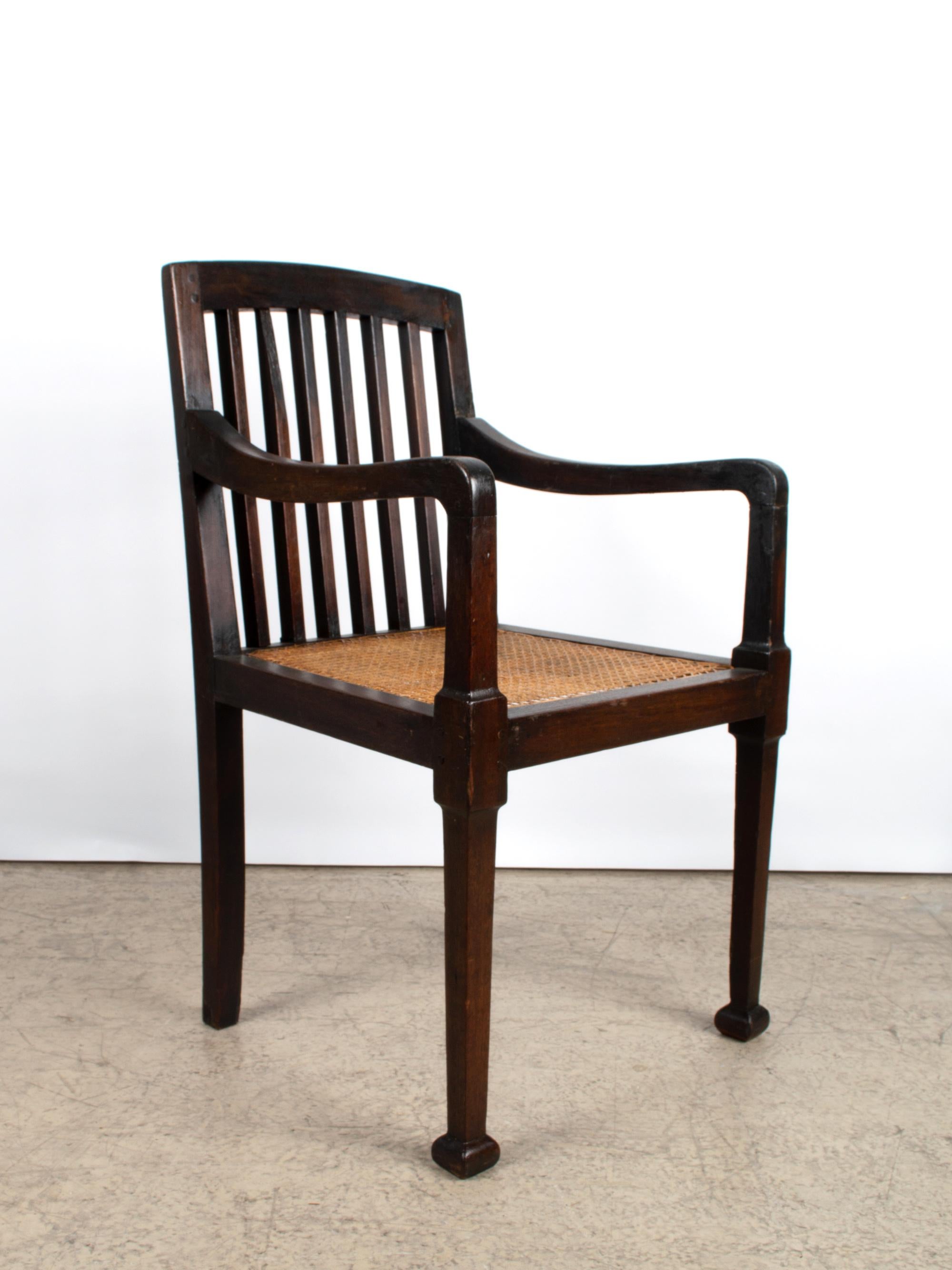 Pair of Antique British Colonial Teak and Rattan Hall Elbow Chairs ...